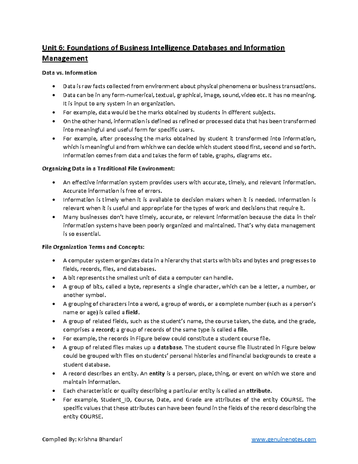 Unit 6 Foundations of Business Intelligence Databases and Information ...
