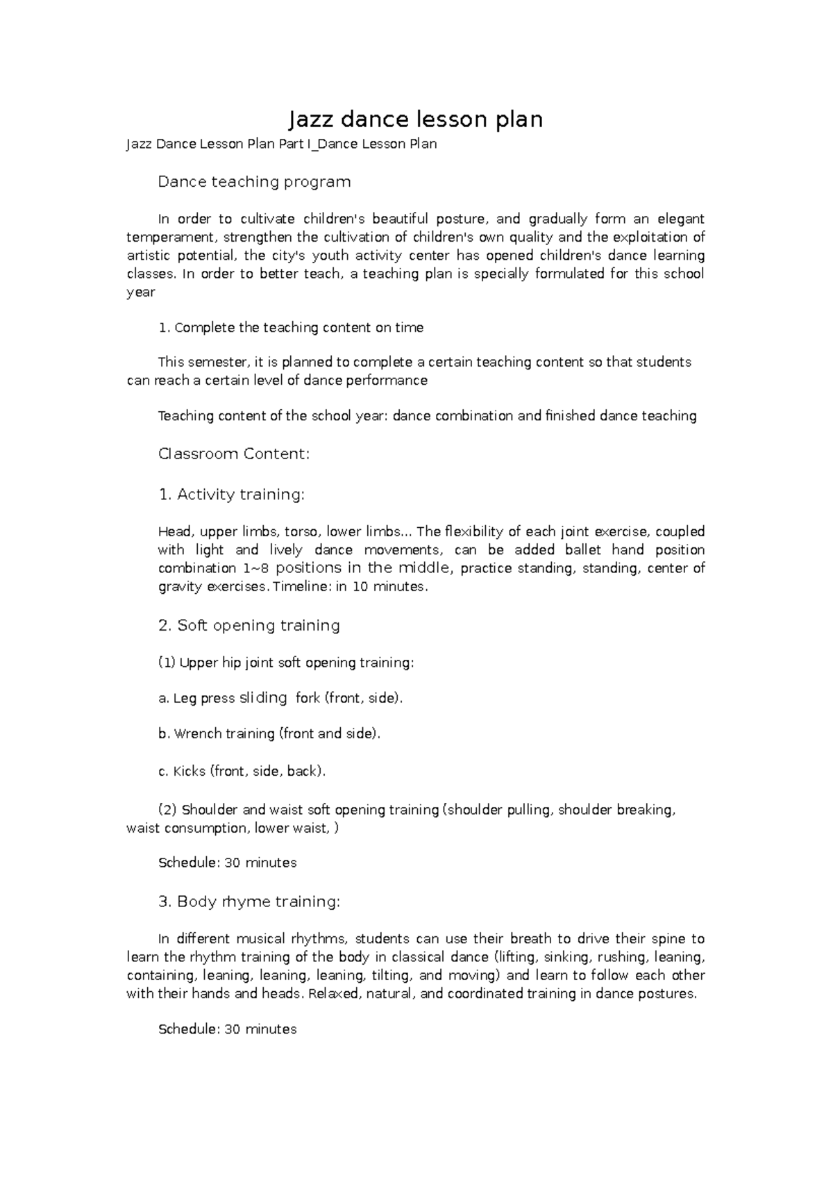 DANCE 152-Jazz dance lesson plan - Jazz dance lesson plan Jazz Dance ...