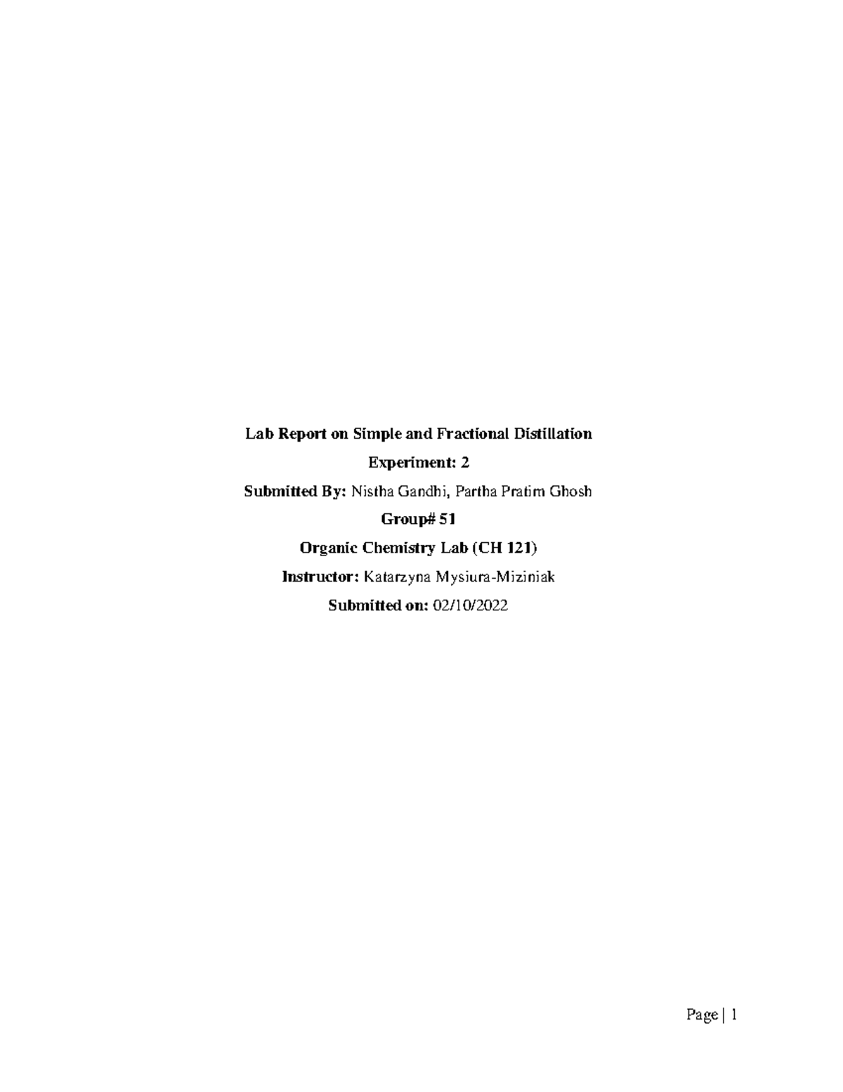 CH121-Exp#2-Lab Report grp 51 - Lab Report on Simple and Fractional ...