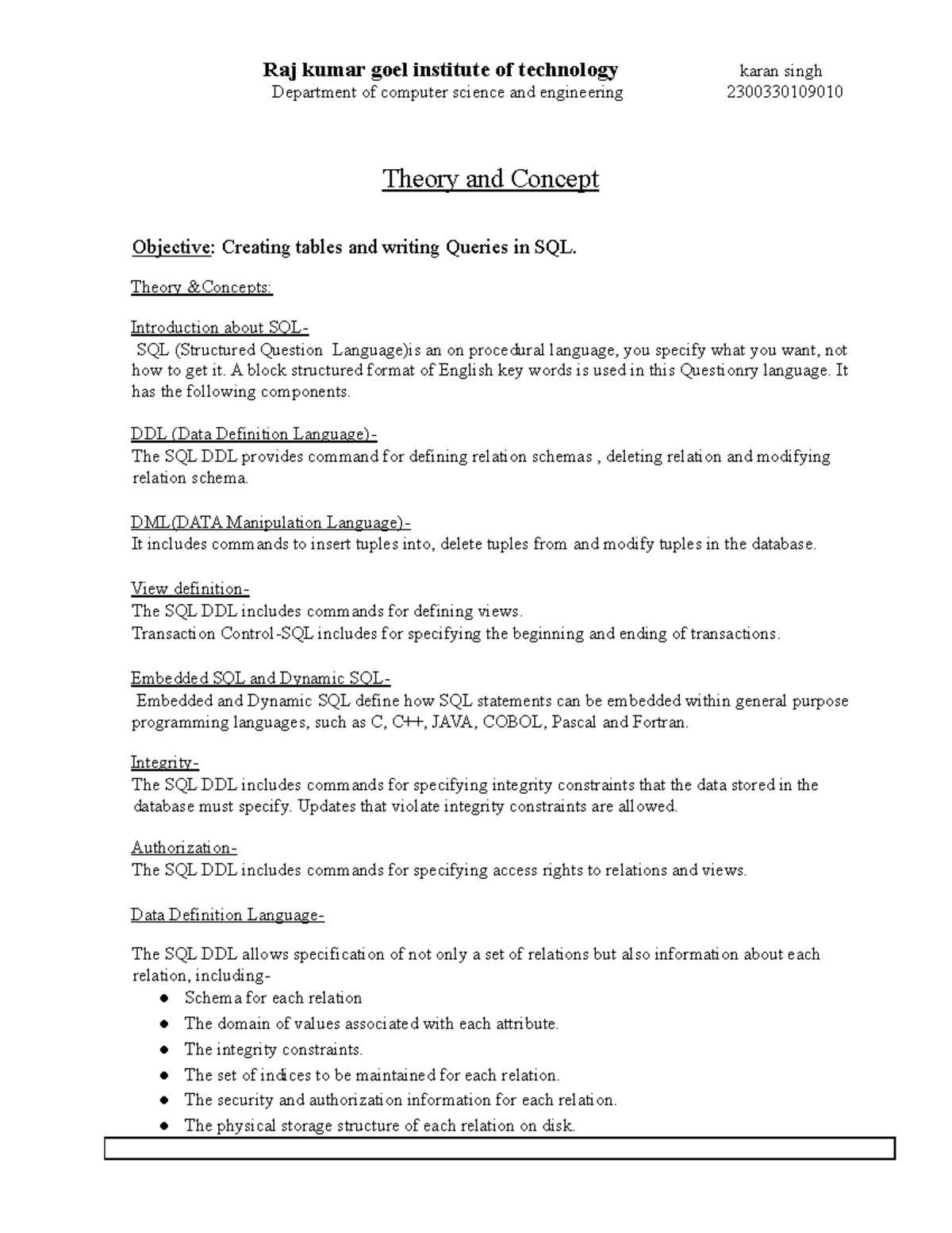 Exp dbms 2 - this is dbms lap exp 2 - Department of computer science and engineering ...