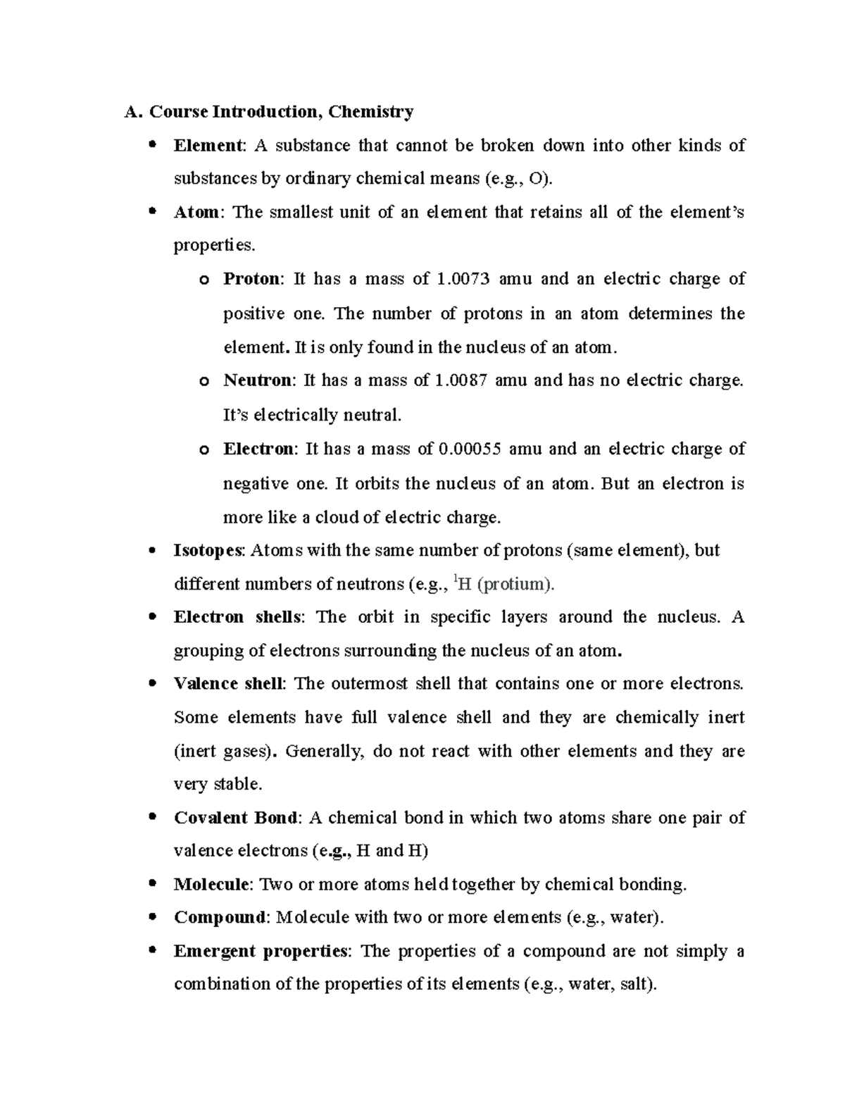 1 Course Introduction, Chemistry - A. Course Introduction, Chemistry ...