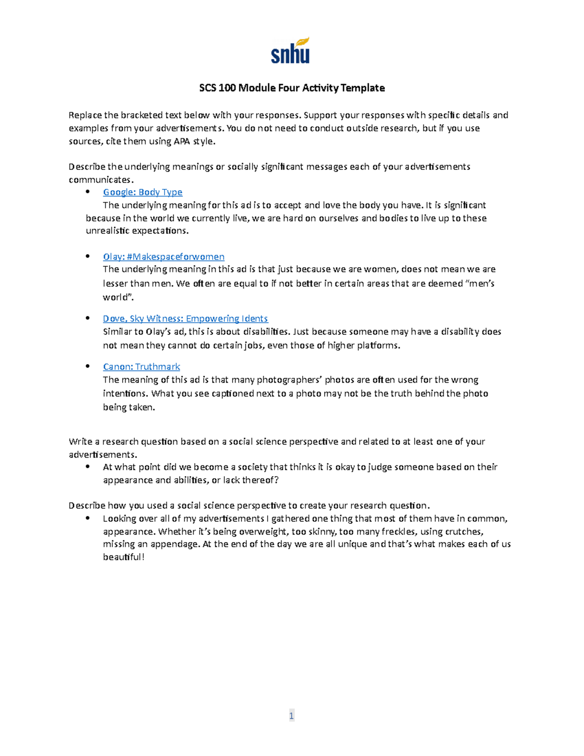 SCS 100 Module Four Activity Template - SCS 100 - SNHU - Studocu