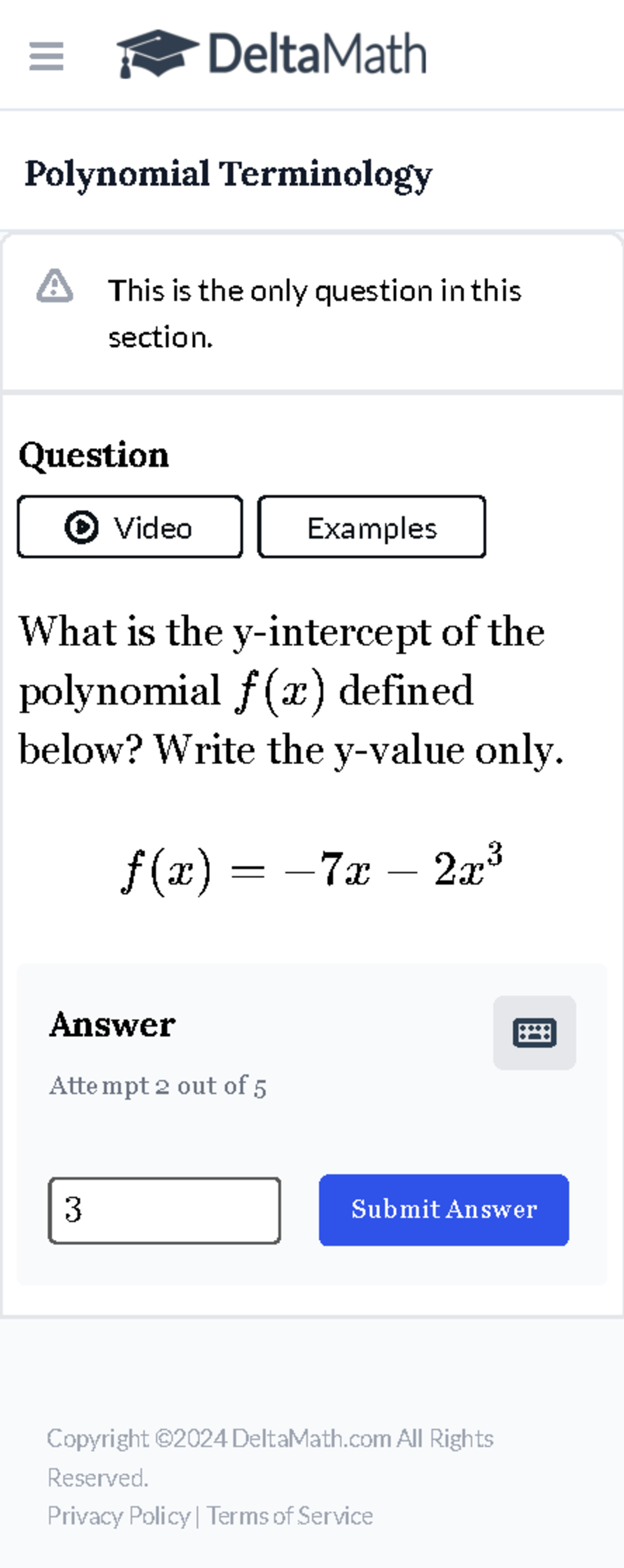 Delta Math Student Application - Polynomial Terminology This is the ...