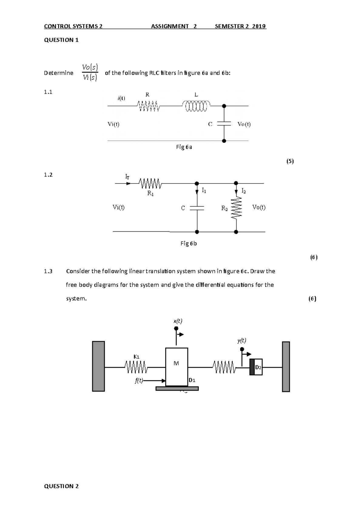 Assignment 2 - CONTROL SYSTEMS 2 ASSIGNMENT 2 SEMESTER 2 2019 QUESTION ...