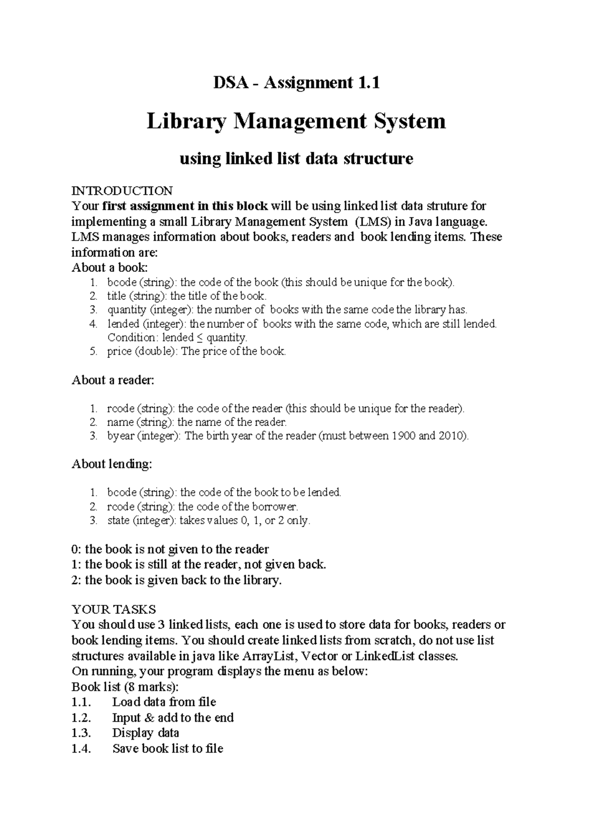 DSA-Assigment 1 - oke - DSA - Assignment 1. Library Management System using linked list data ...