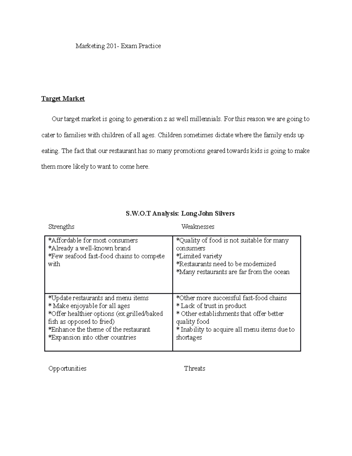 Marketing 201- Exam Practice - Marketing 201- Exam Practice Target ...
