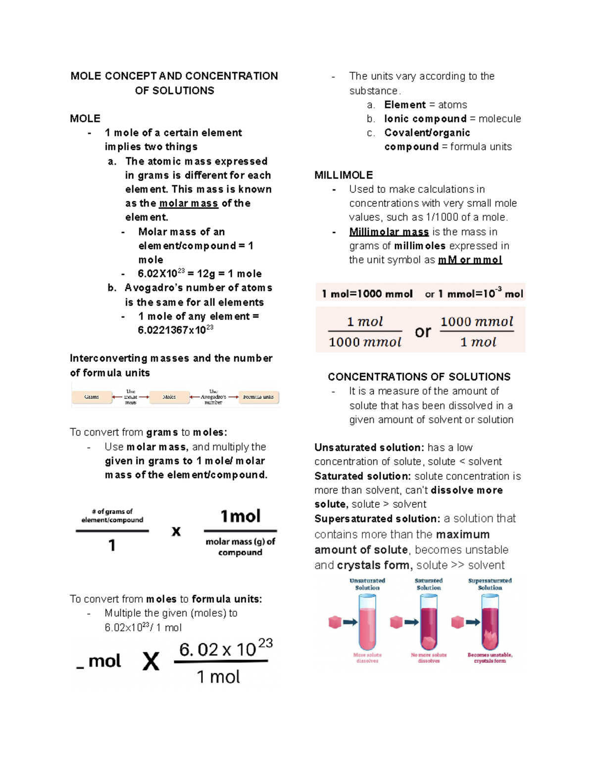 MOLE Concept AND Concentration OF Solutions - MOLE CONCEPT AND ...