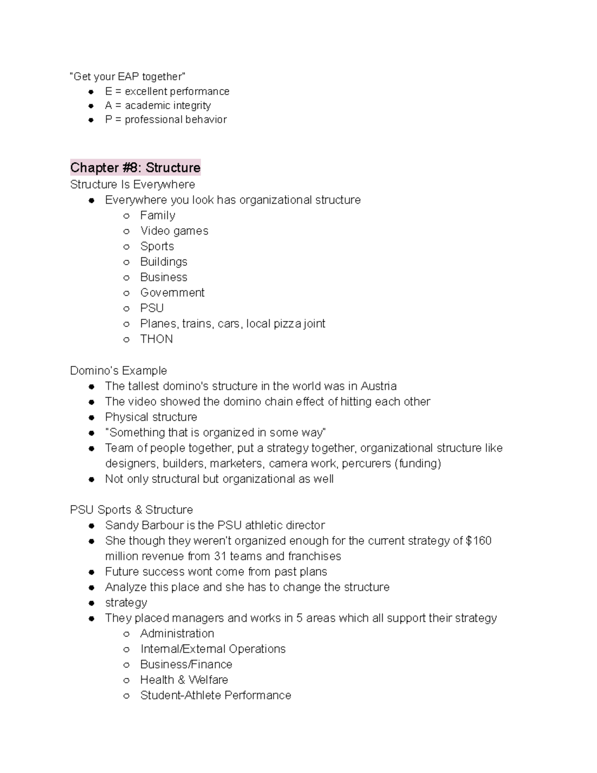 Exam 3 Study Guide - mgmt notes - “Get your EAP together” E = excellent ...