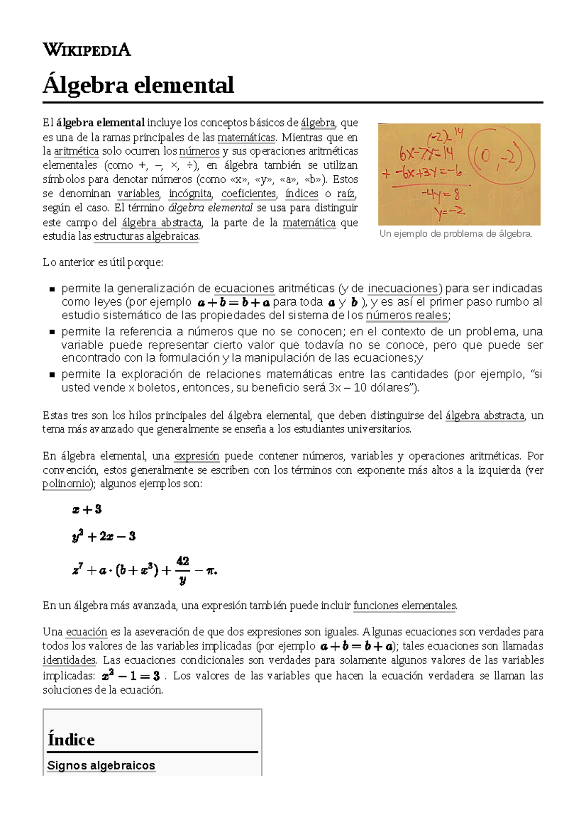 Álgebra elemental - Un ejemplo de problema de álgebra. Álgebra ...