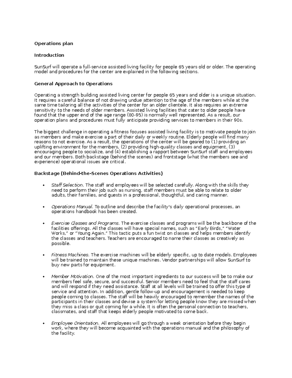 Operations Plan - This assignment outlines what format should be used ...