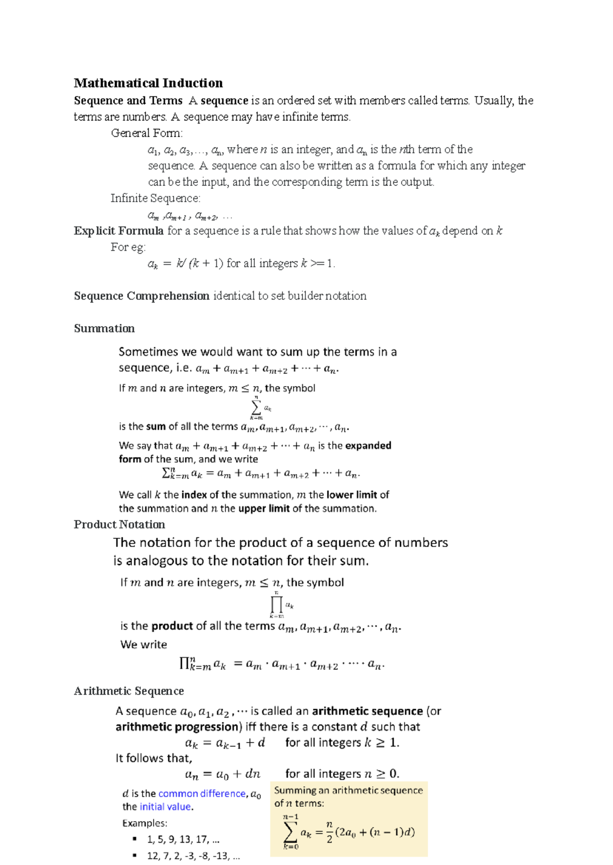 CS1231s cheatsheet - Mathematical Induction Sequence and Terms A sequence is an ordered set with ...