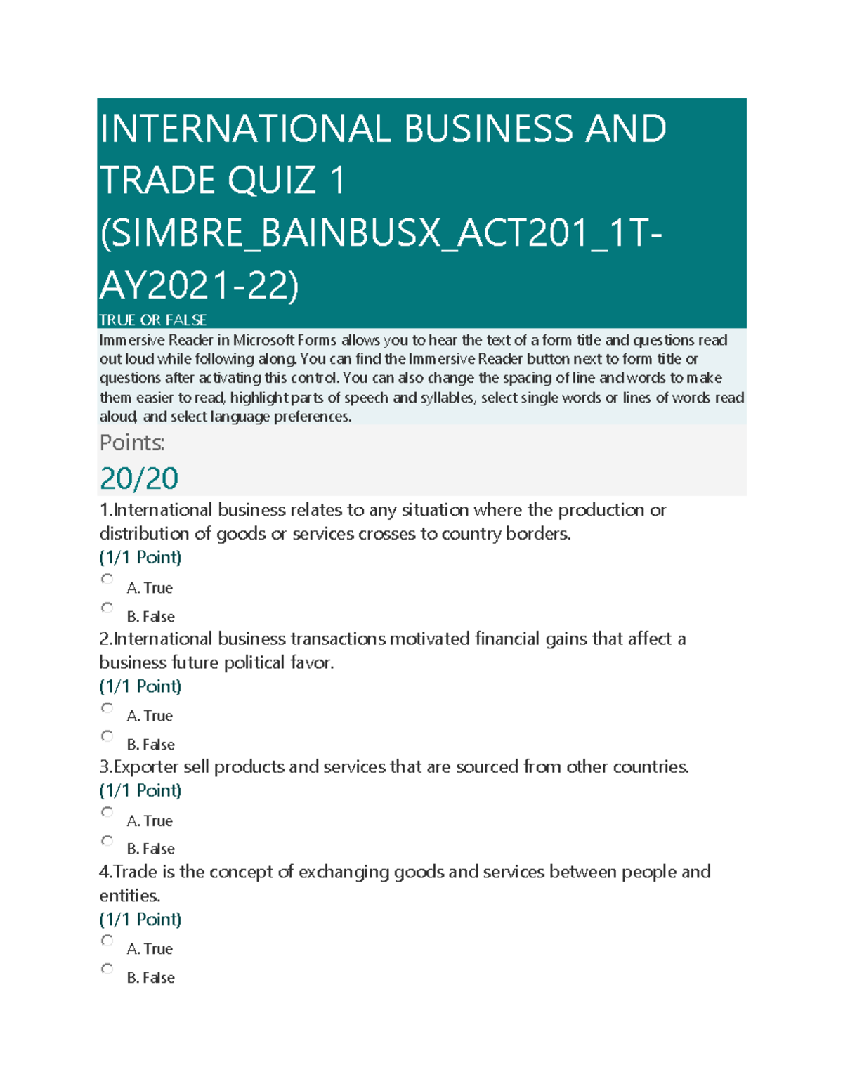 International Business AND Trade QUIZ 3 - INTERNATIONAL BUSINESS AND ...