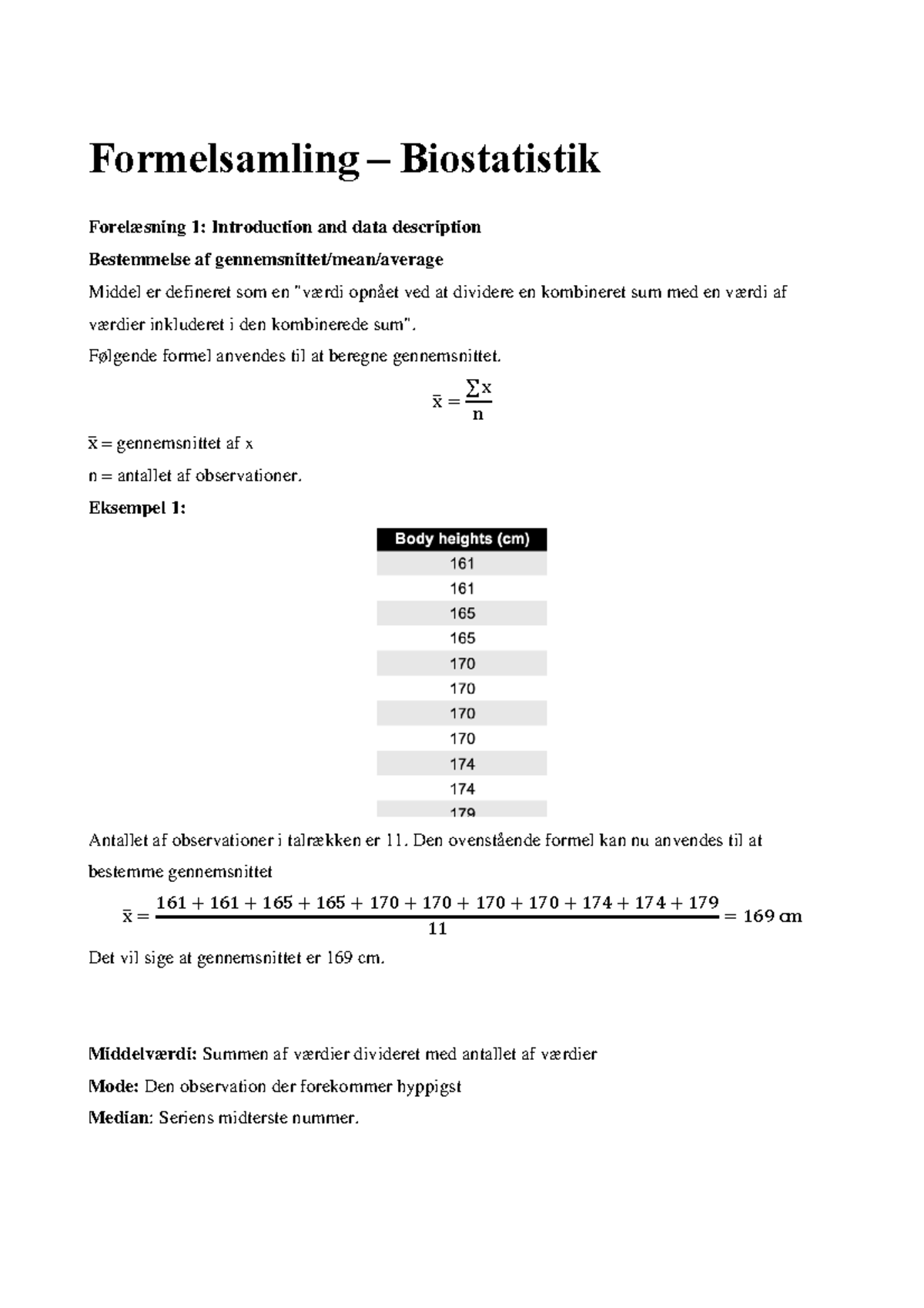 Formelsamling-biostatistik - Formelsamling – Biostatistik Forelæsning 1 ...