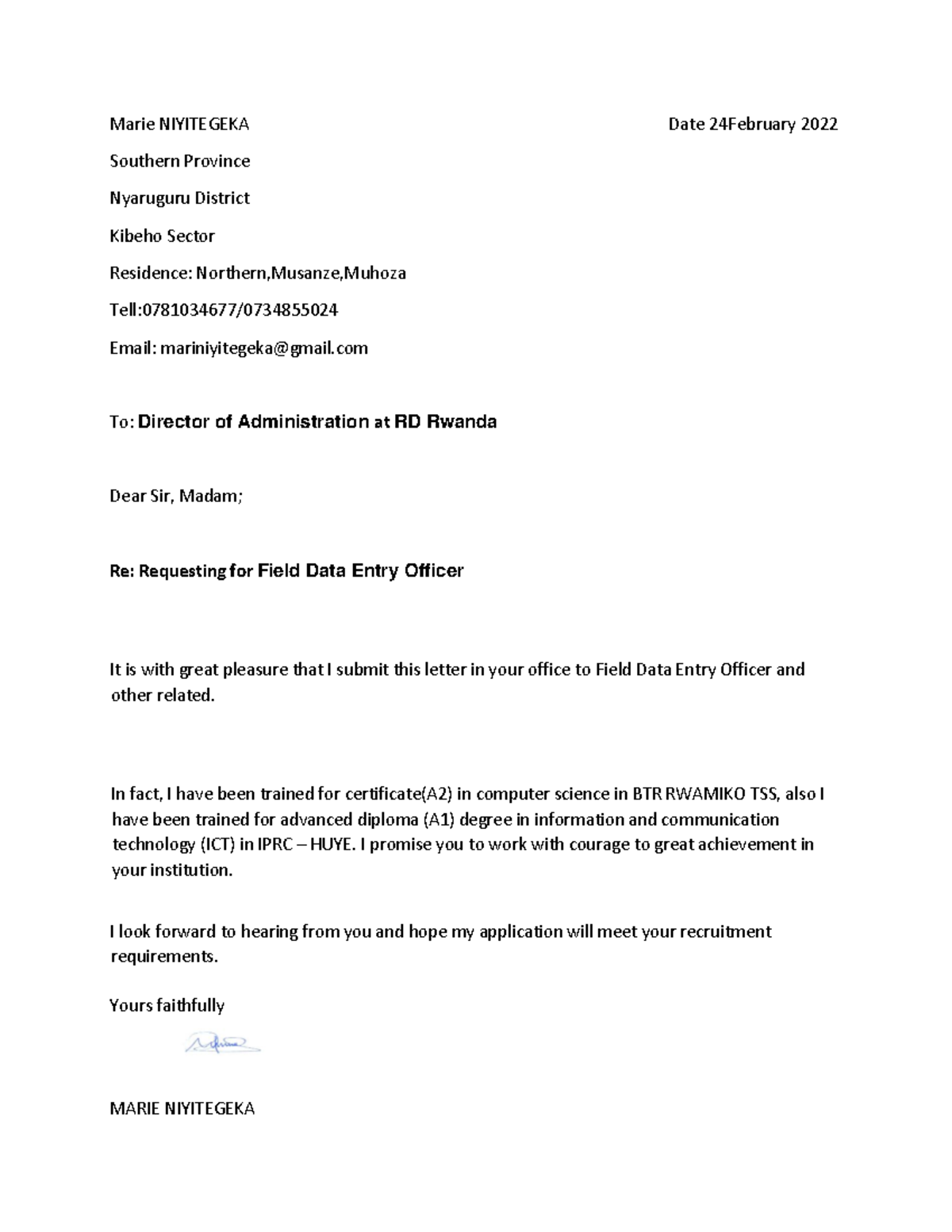 Letter DR Rwanda - Econometrics 2 - Studocu