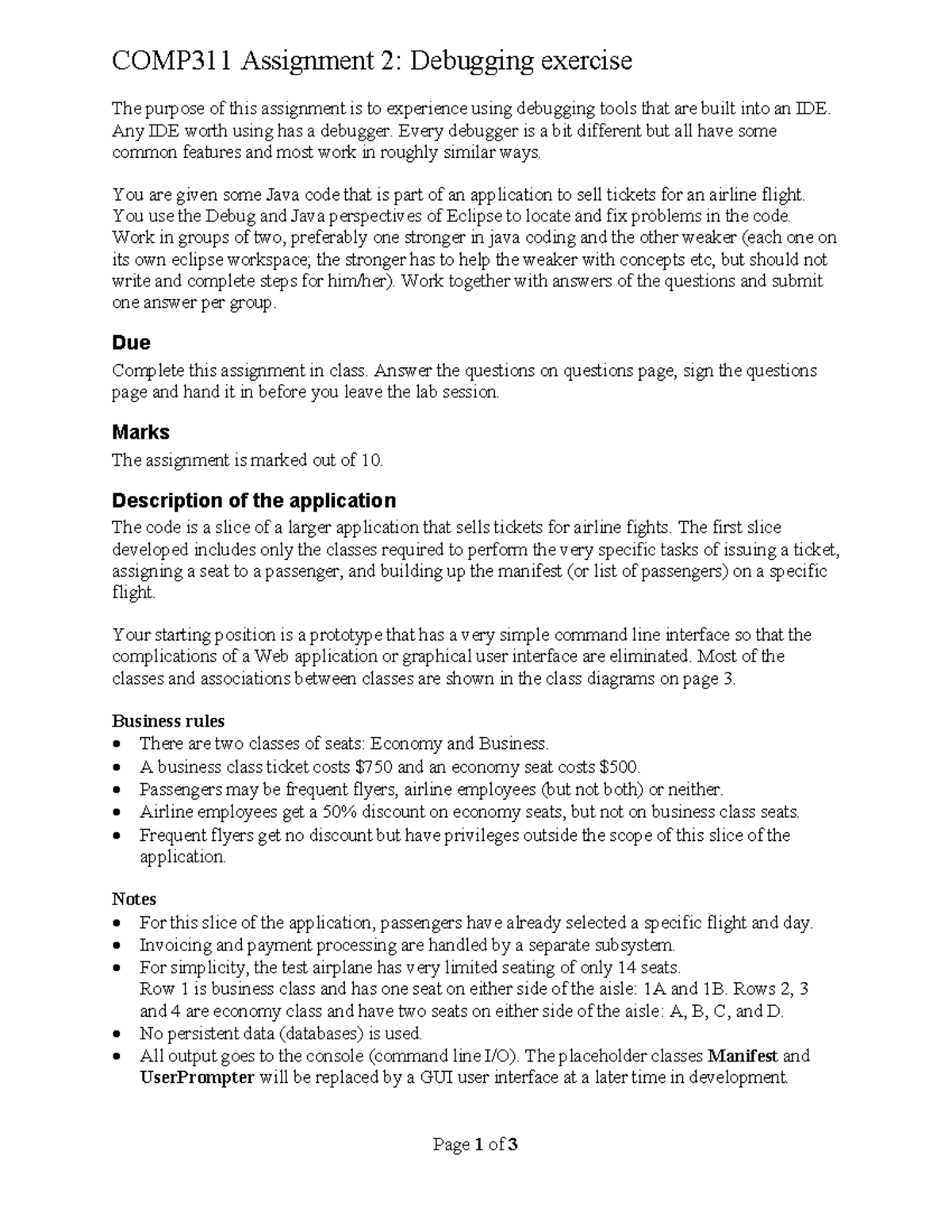 Debug Hands On - Instructions - COMP311 Assignment 2: Debugging ...