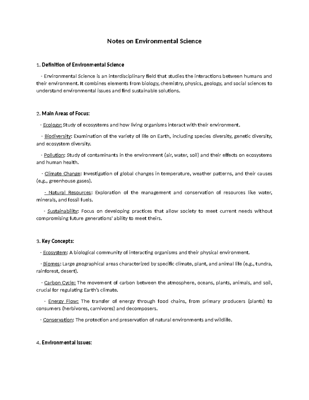 Notes on Environmental Science - Notes on Environmental Science ...