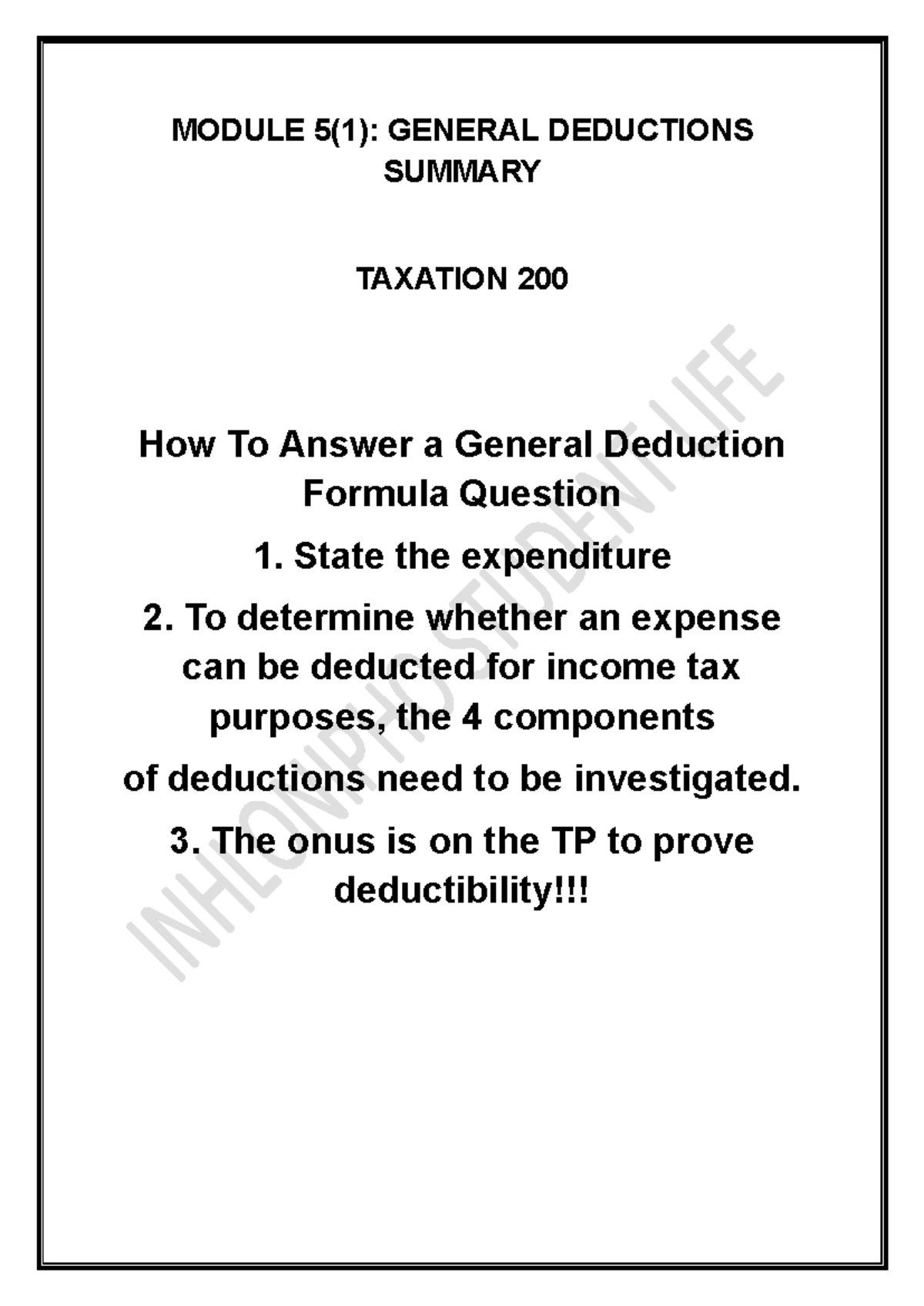 Module 5(1) - General Deductions Summary - MODULE 5(1): GENERAL ...