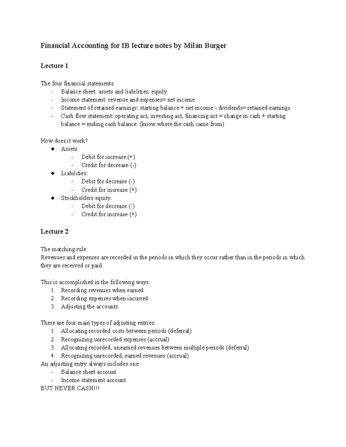 Financial accounting for IB notes from lectures 1-3 - Financial ...