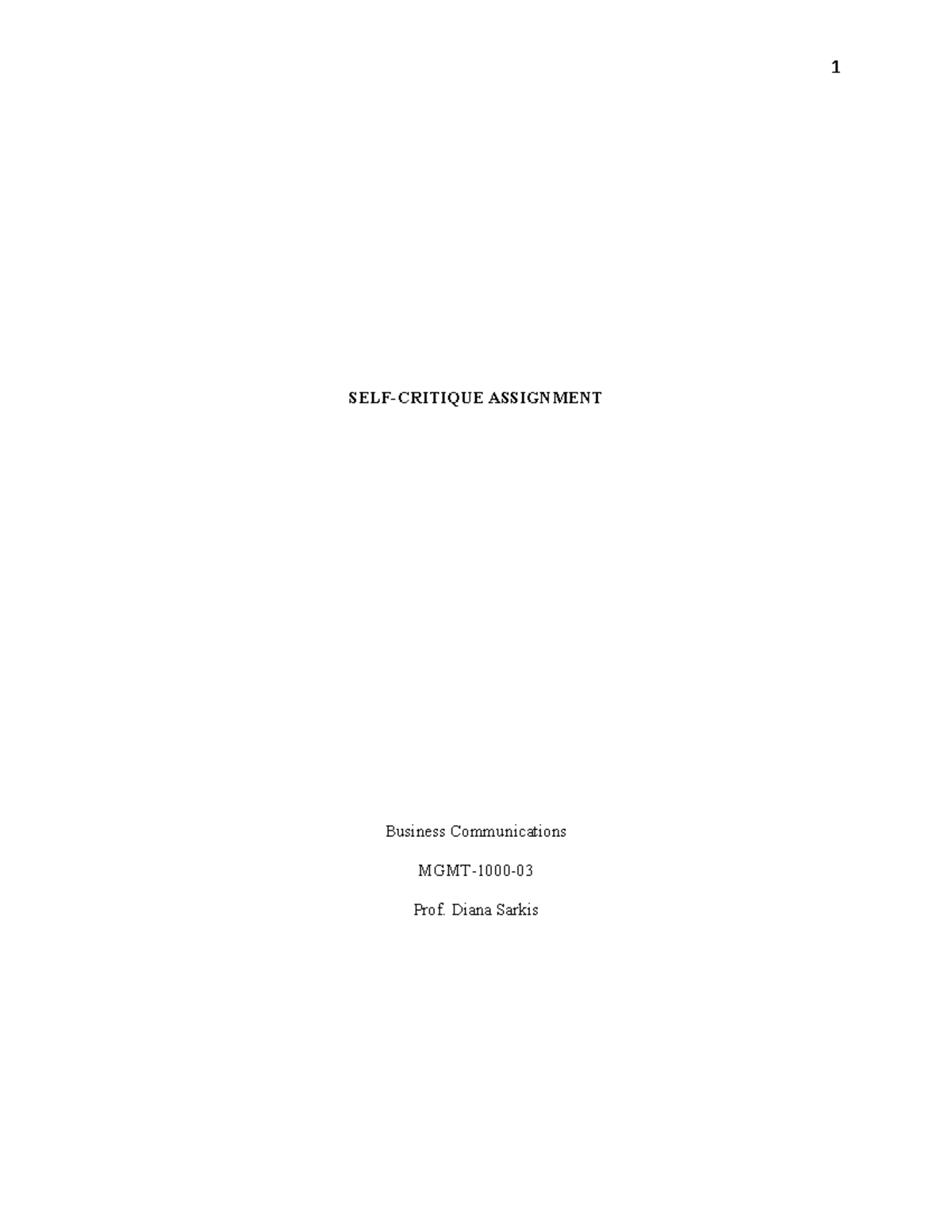 Self Critique - self assessment on informative presentation - 1 SELF ...