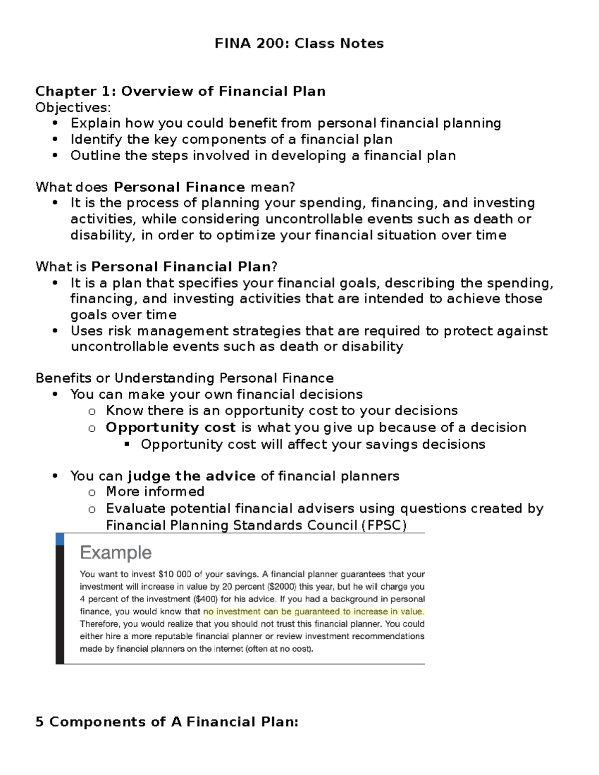 FINA 200 Notes - FINA 200 - Concordia - Studocu