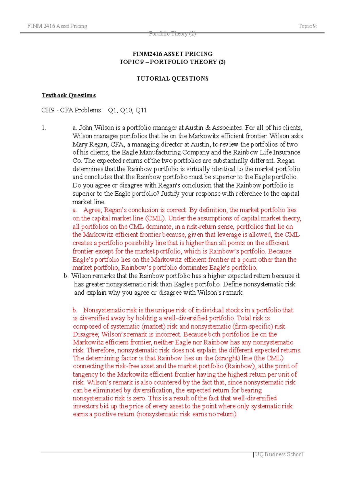 Tut 9 finm - FINM2416 tutorial solutions - Portfolio Theory (2 ...