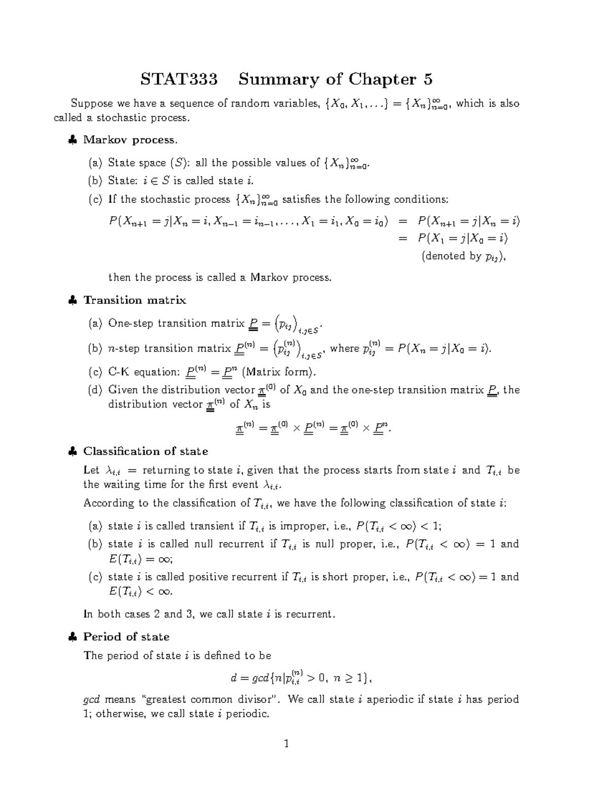 Ch5 summary - STAT333 Summary of Chapter 5 Suppose we have a sequence of random variables, {X 0 ...