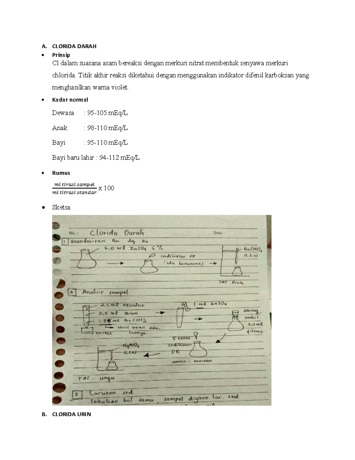 Biokimia Darah dan Urin - A. CLORIDA DARAH Prinsip Cl dalam suasana ...