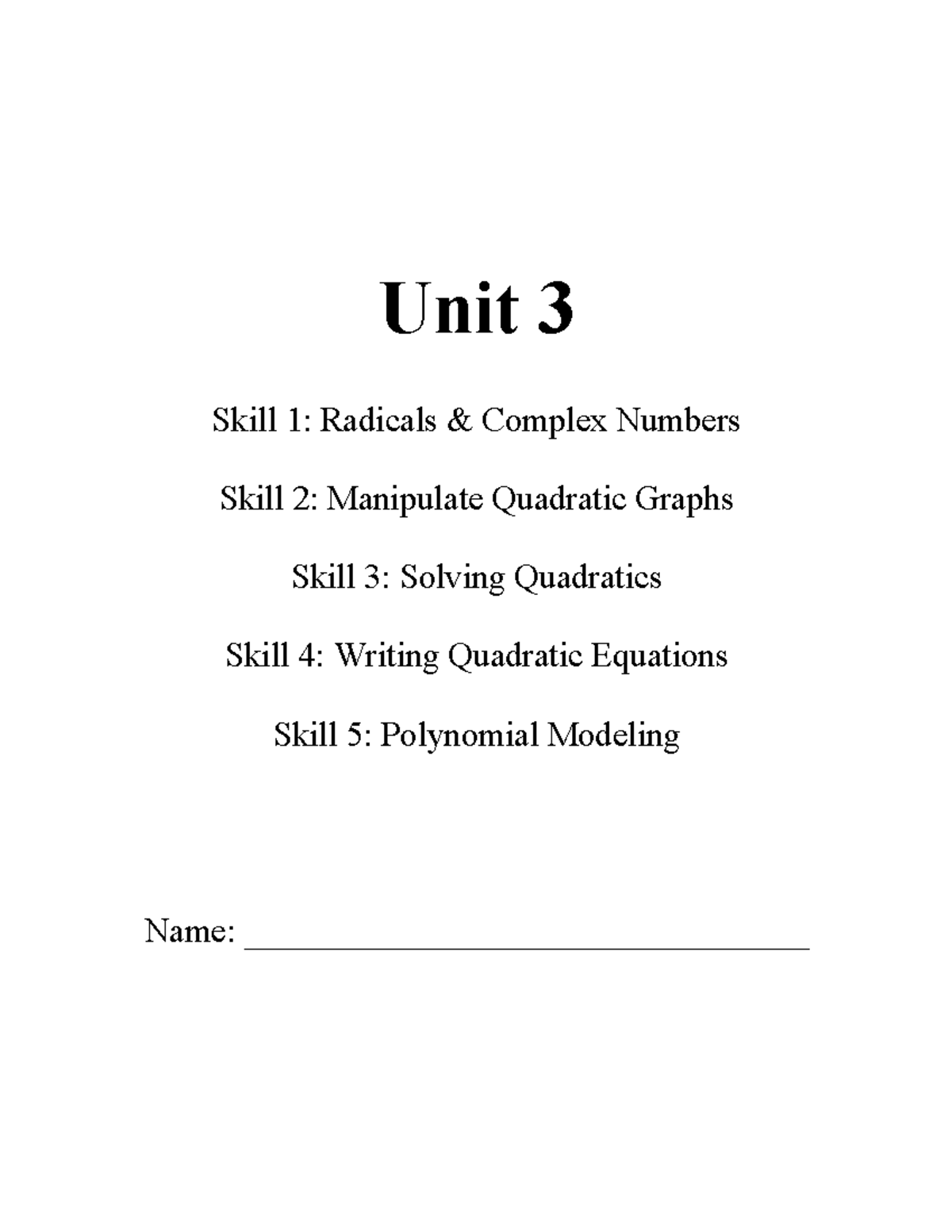 Unit 3 Packet 80 81 - Dndjksndh - Unit 3 Skill 1: Radicals & Complex ...