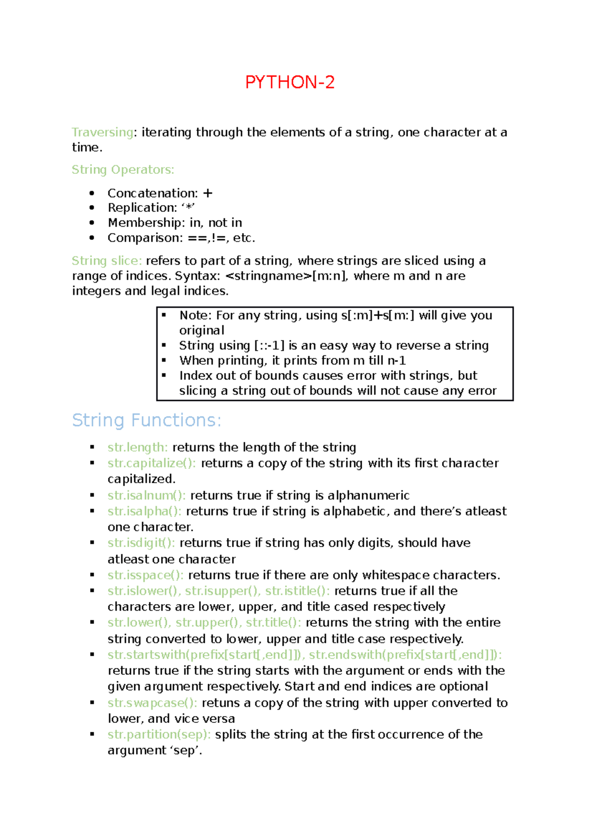 Python 2 Notes From The Book Python Traversing Iterating Through The Elements Of A String 