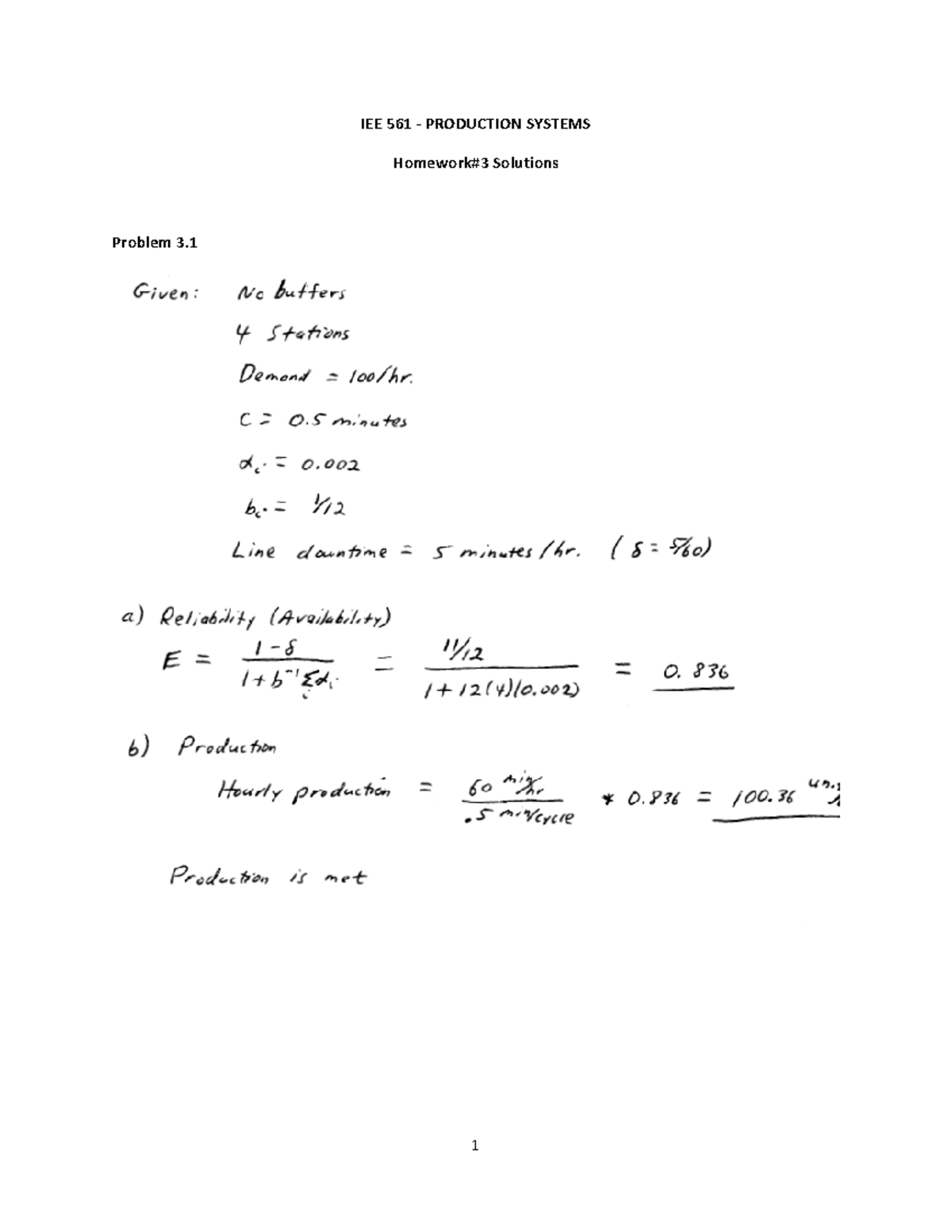 Homework 3 Solutions - model - IEE 561 - PRODUCTION SYSTEMS Homework#3 ...