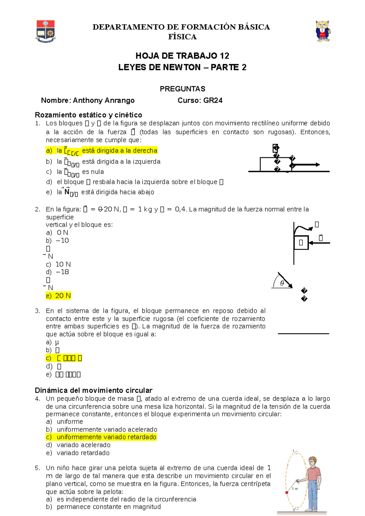 Hoja de trabajo 12 - Leyes de Newton - parte 2 - DEPARTAMENTO DE ...
