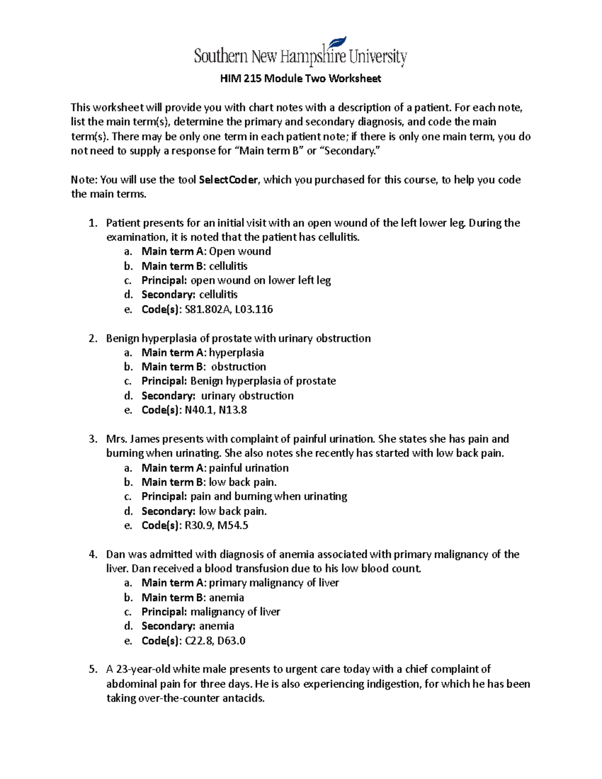 Him215 module two worksheet - HIM 215 Module Two Worksheet This ...