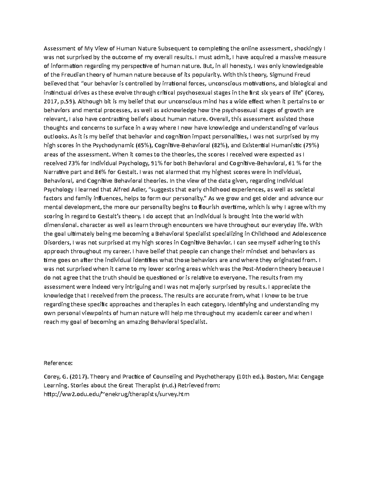 Assessment of Your View of Human Nature (Obj. 1 - PCN-107 - GCU - Studocu