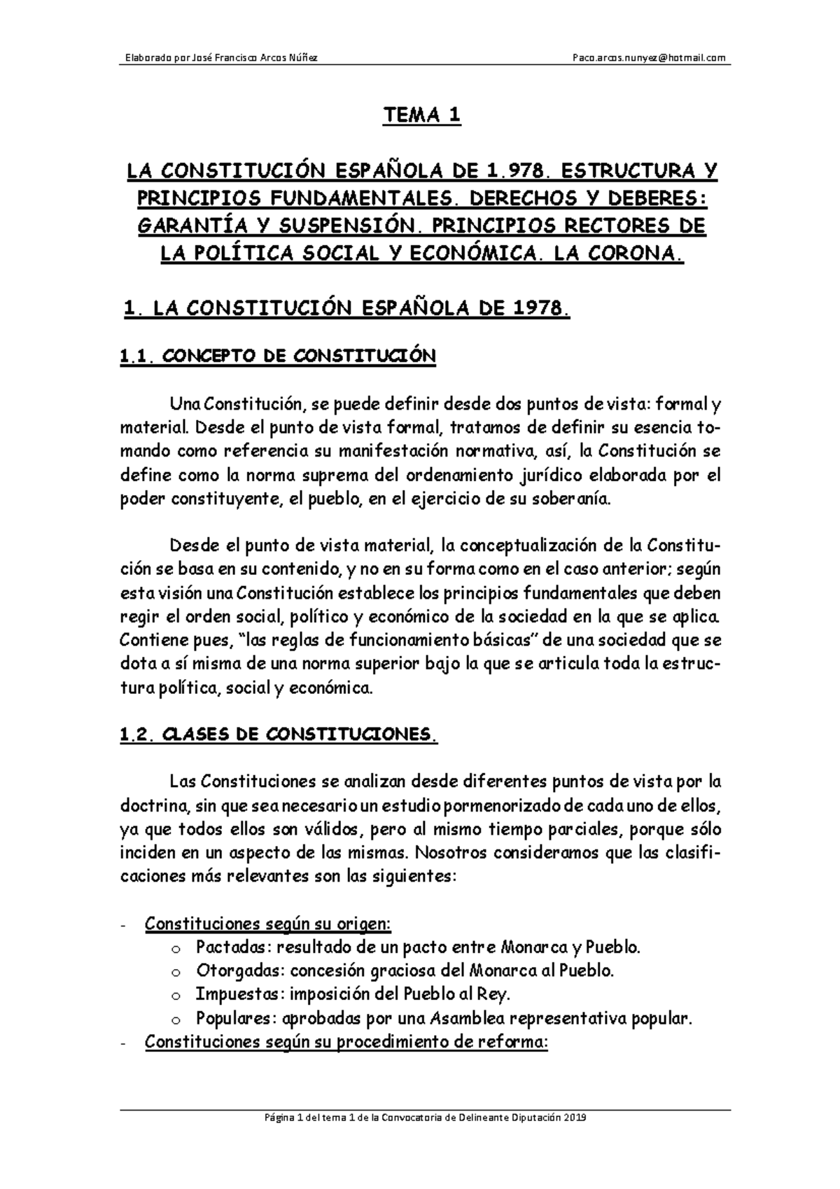 TEMA 1 - jghgggg - TEMA 1 LA CONSTITUCIÓN ESPAÑOLA DE 1. ESTRUCTURA Y PRINCIPIOS FUNDAMENTALES ...