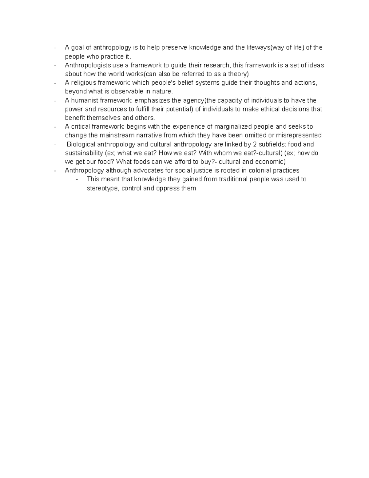 Anthropology - Anthropologists use a framework to guide their research ...