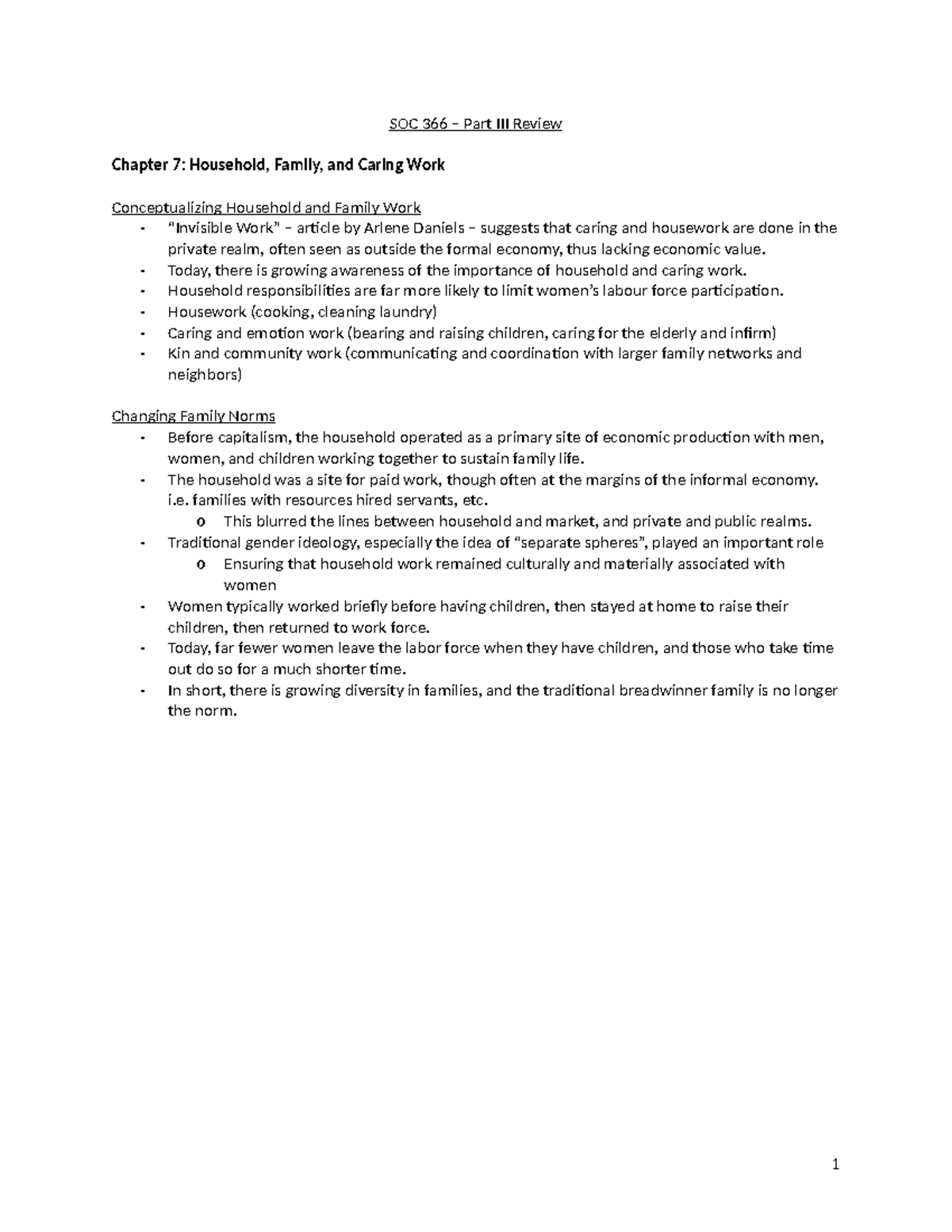 SOC 366 Ch 7 ,12,13,14 Notes - SOC 366 – Part III Review Chapter 7 ...