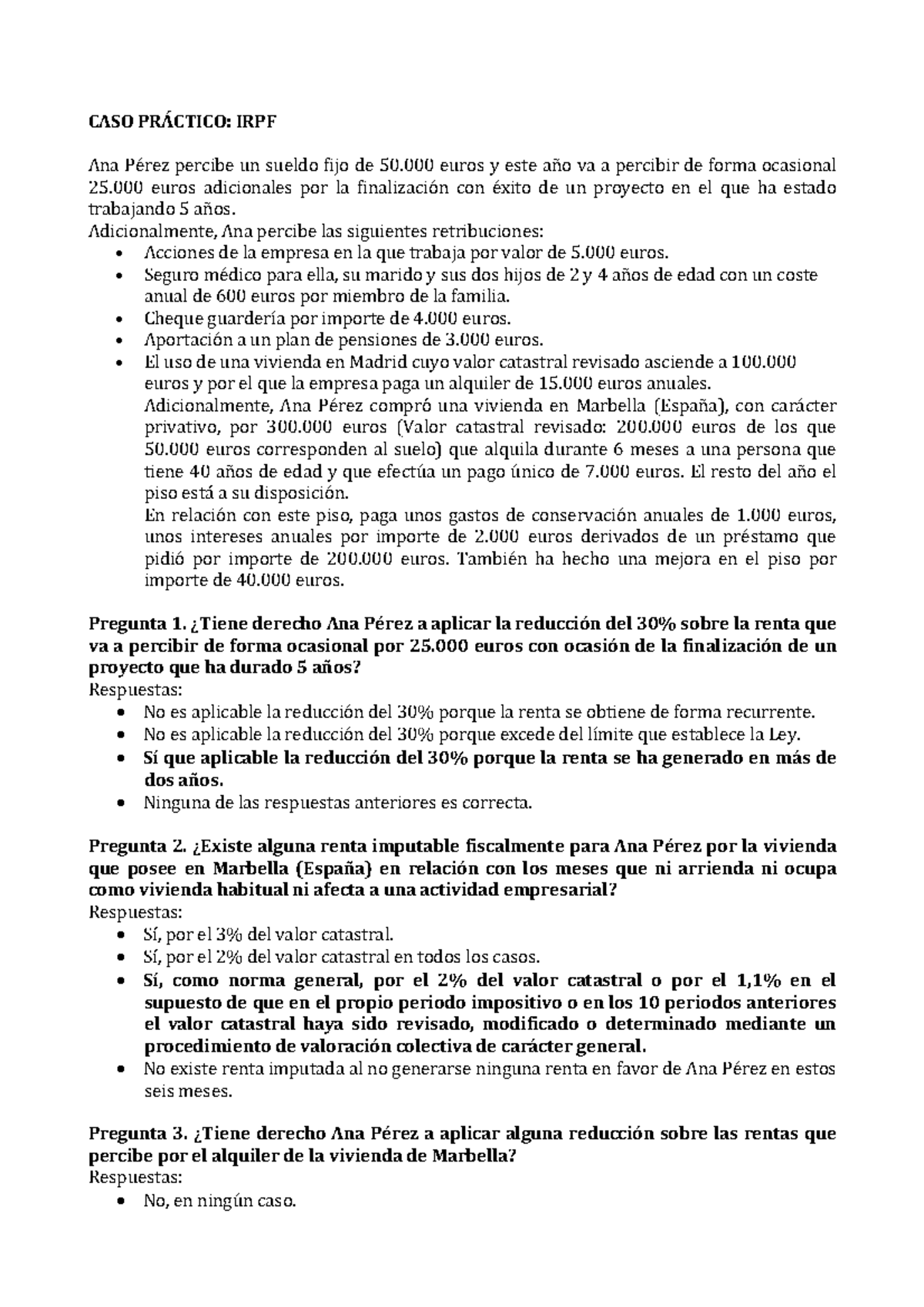 Caso Práctico Irpf Caso PrÁctico Irpf Ana Pérez Percibe Un Sueldo