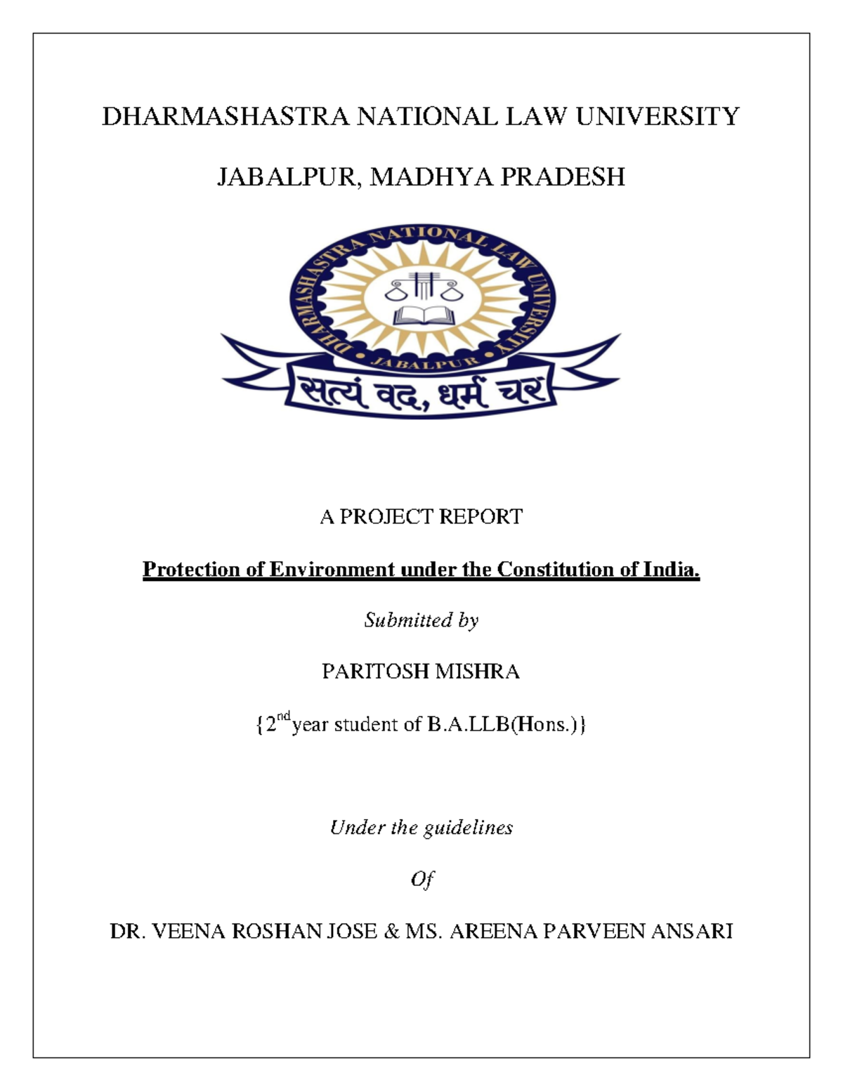 461023807 Environmental LAW Project Paritosh - DHARMASHASTRA NATIONAL ...