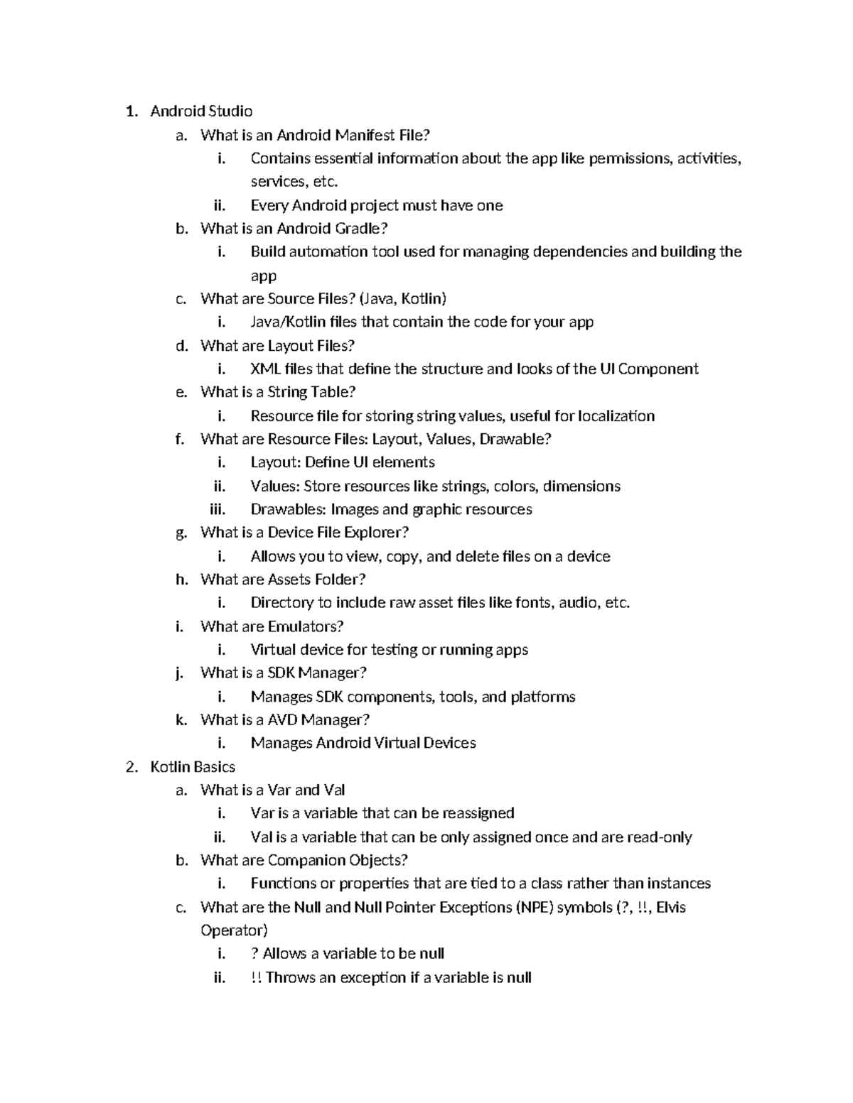 Mobile Test 1 Practice - Android Studio a. What is an Android Manifest ...