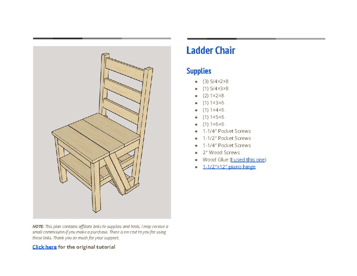 Diy ladder chair plan v7 - NOTE: This plan contains affiliate links to ...