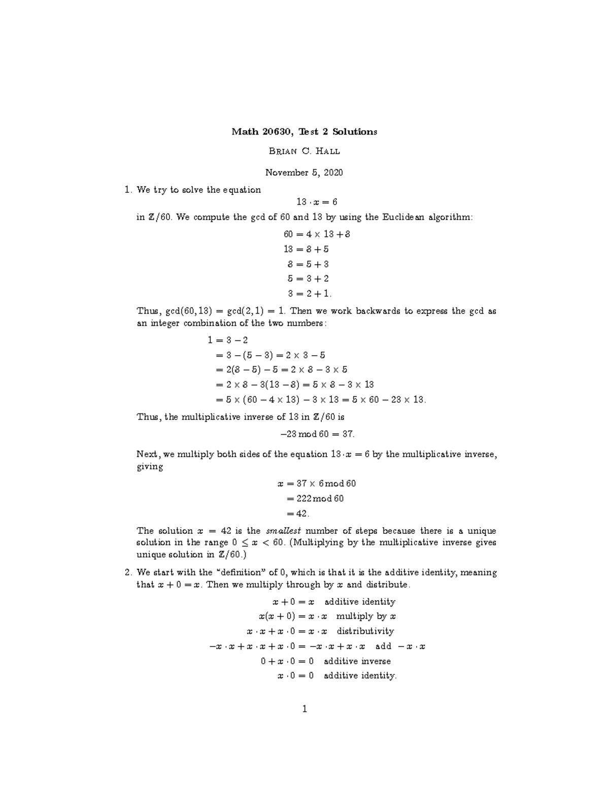 Test2solutions - Brian C. Hall - Brian C. Hall November 5, 2020 We try ...