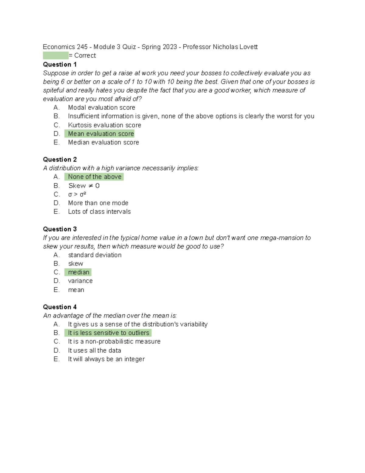 Module 3 Quiz - Economics 245 - Module 3 Quiz - Spring 2023 - Professor ...