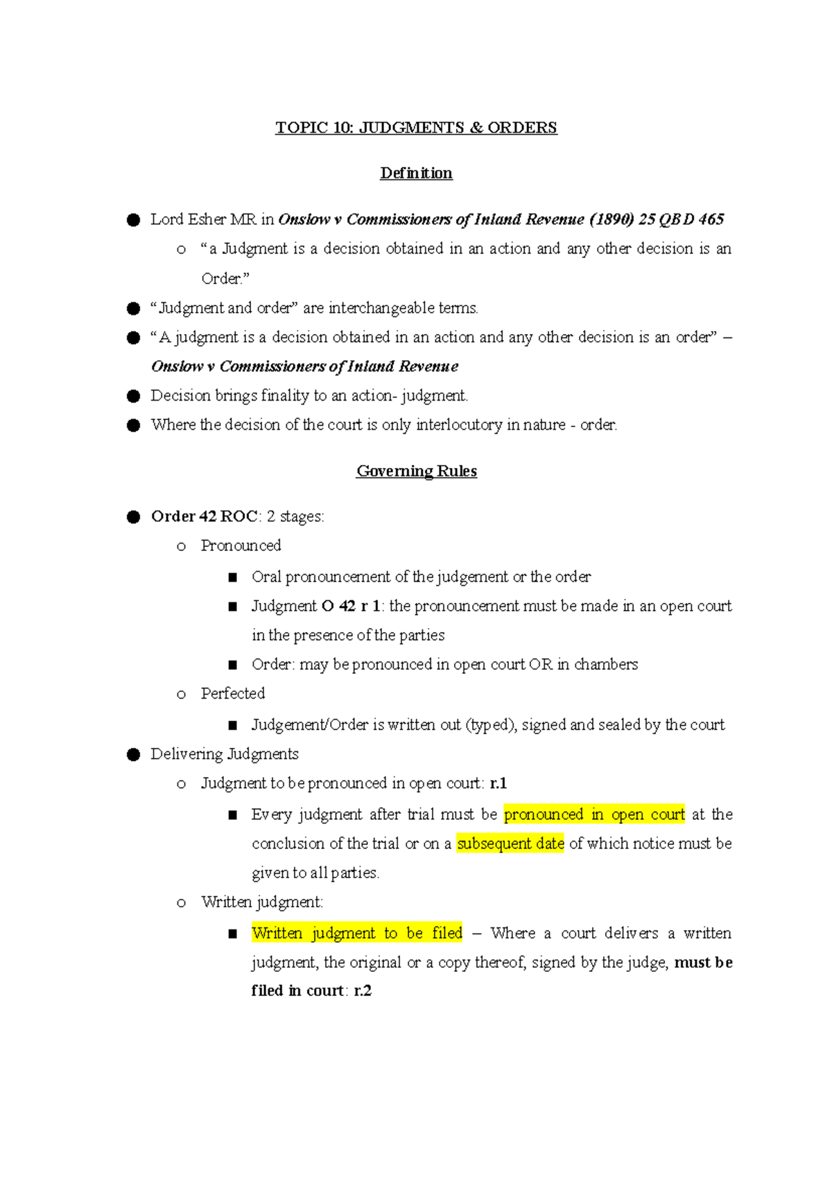 Chapter 10 Judgment and Orders - TOPIC 10: JUDGMENTS & ORDERS ...