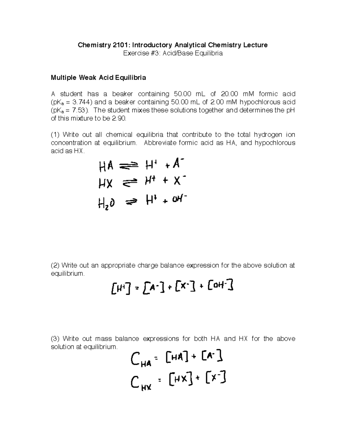 Exercise 3Key - practice problems - Chemistry 2101: Introductory ...