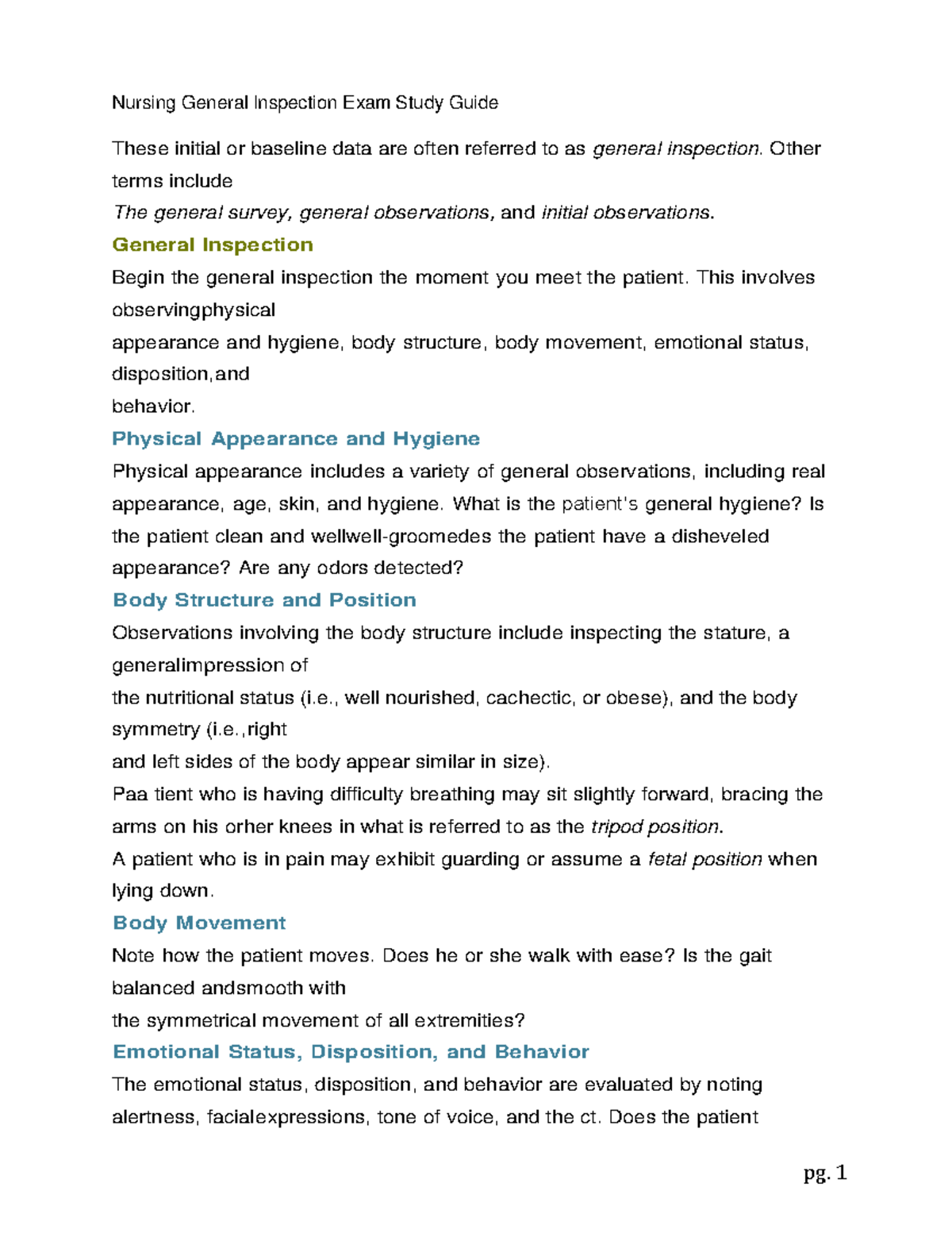 Nursing General Inspection EXAM Study Guide 2022 - Nursing General ...