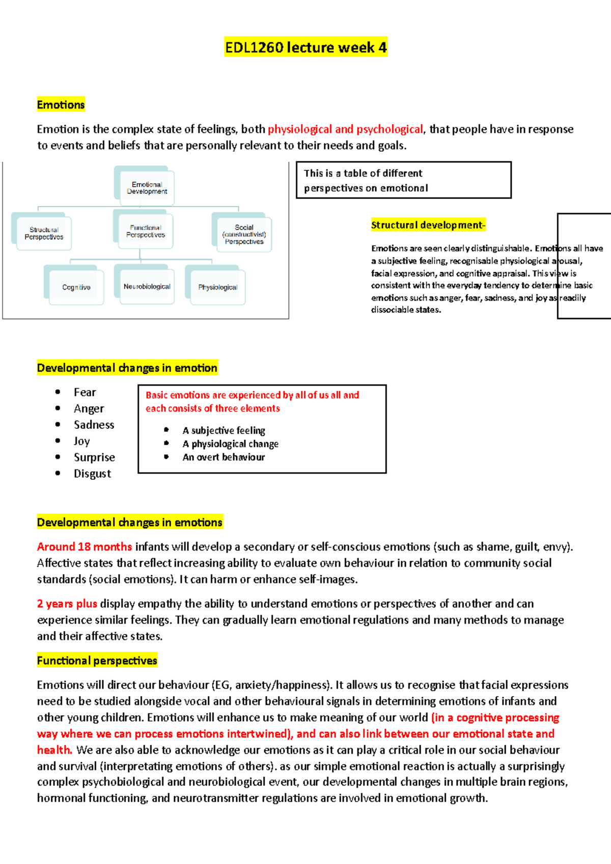 Week 4 Lecture Notes Week 4 Edl1260 Lecture Week 4 Emotions Emotion Is The Complex State Of