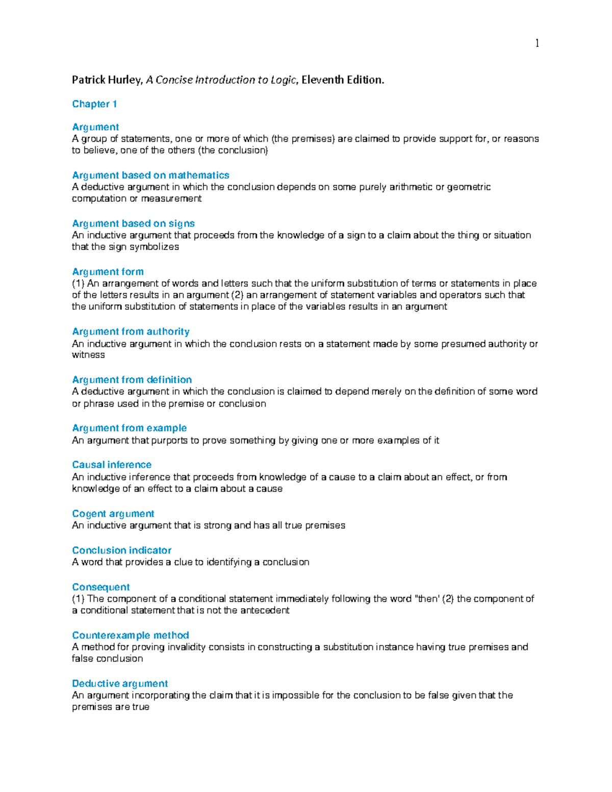 Hurley coursemate gloassary - Patrick Hurley, A Concise Introduction to ...