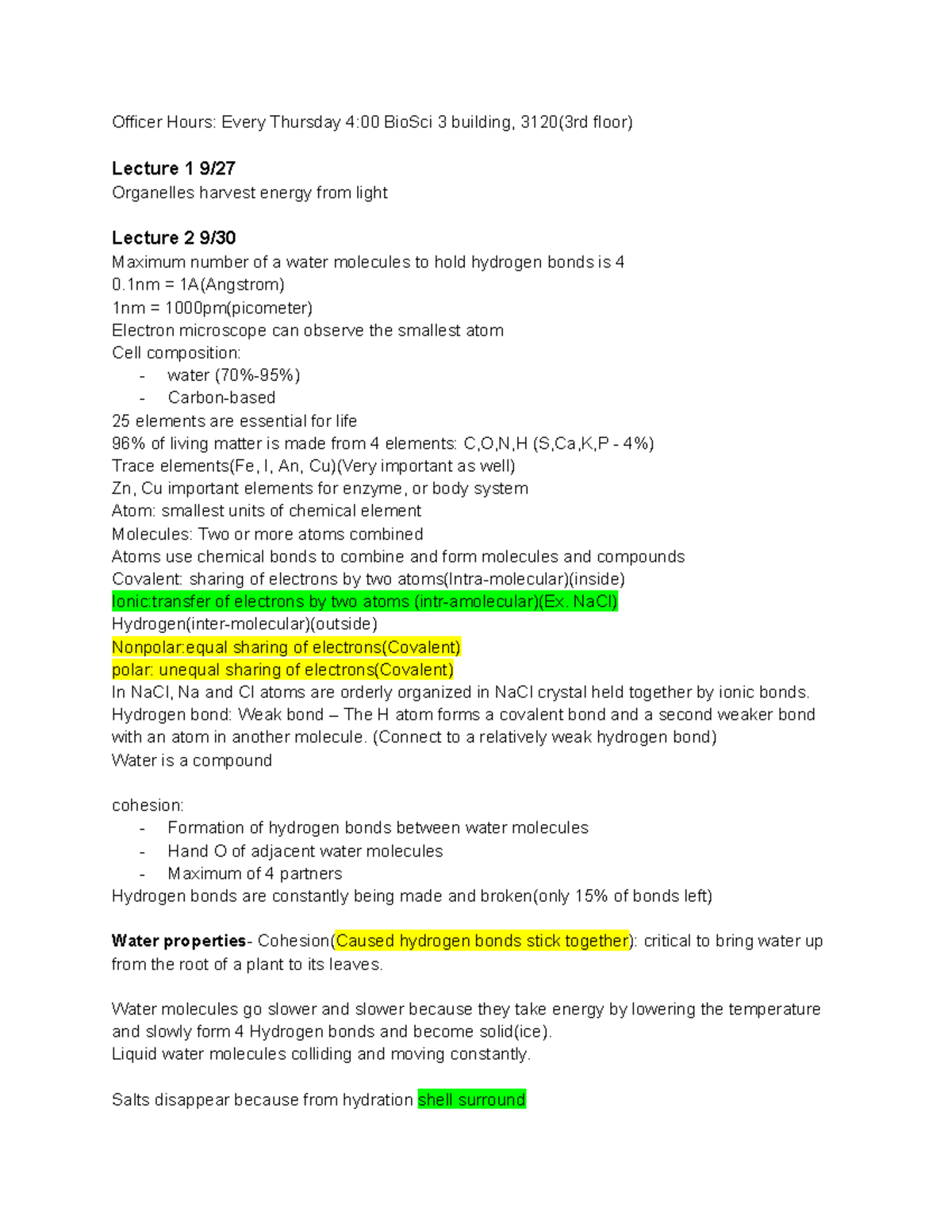 Bio 93 Notes - Officer Hours: Every Thursday 4:00 BioSci 3 building ...