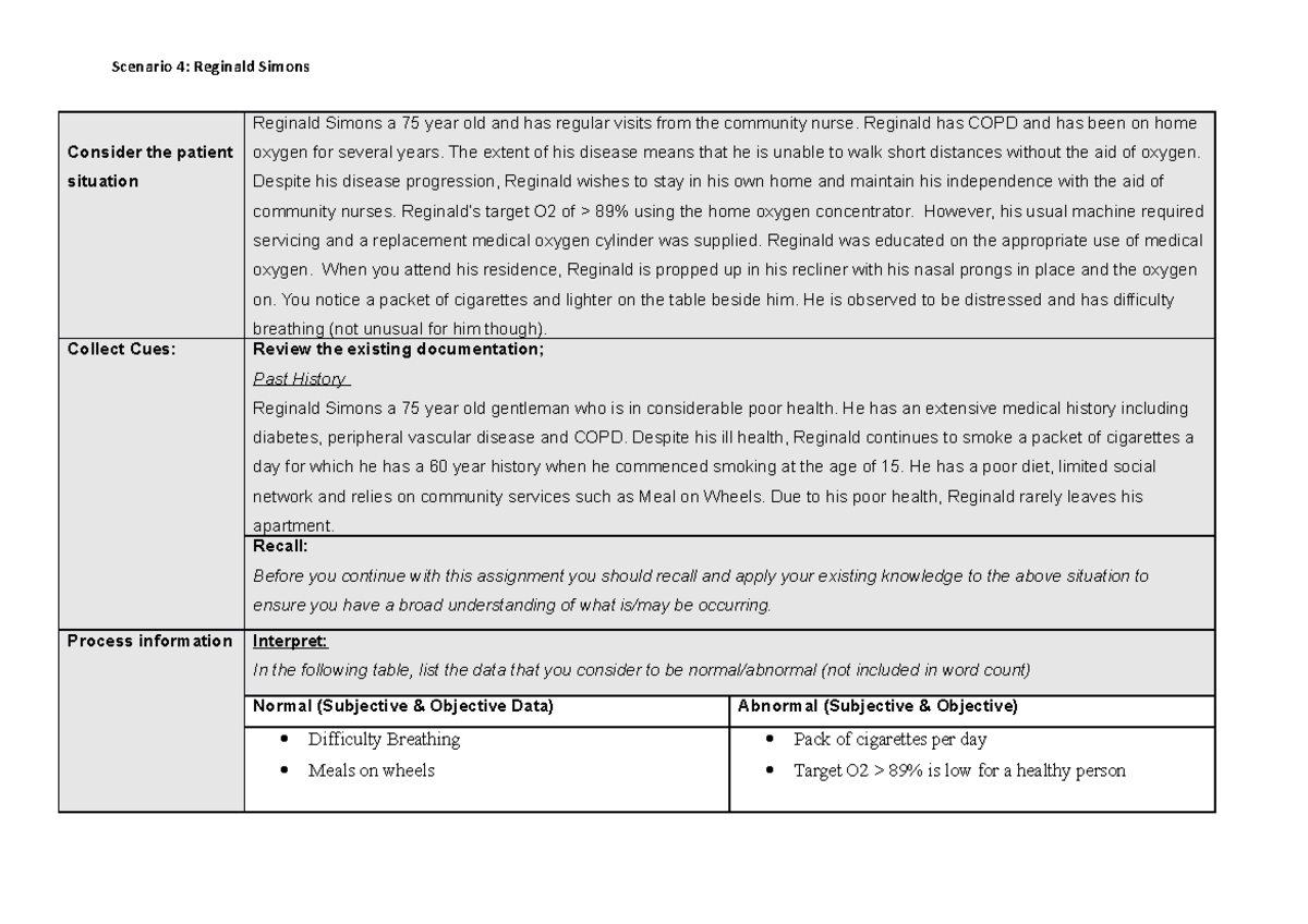 Care Plan - Reginald Simons - Consider the patient situation Reginald ...