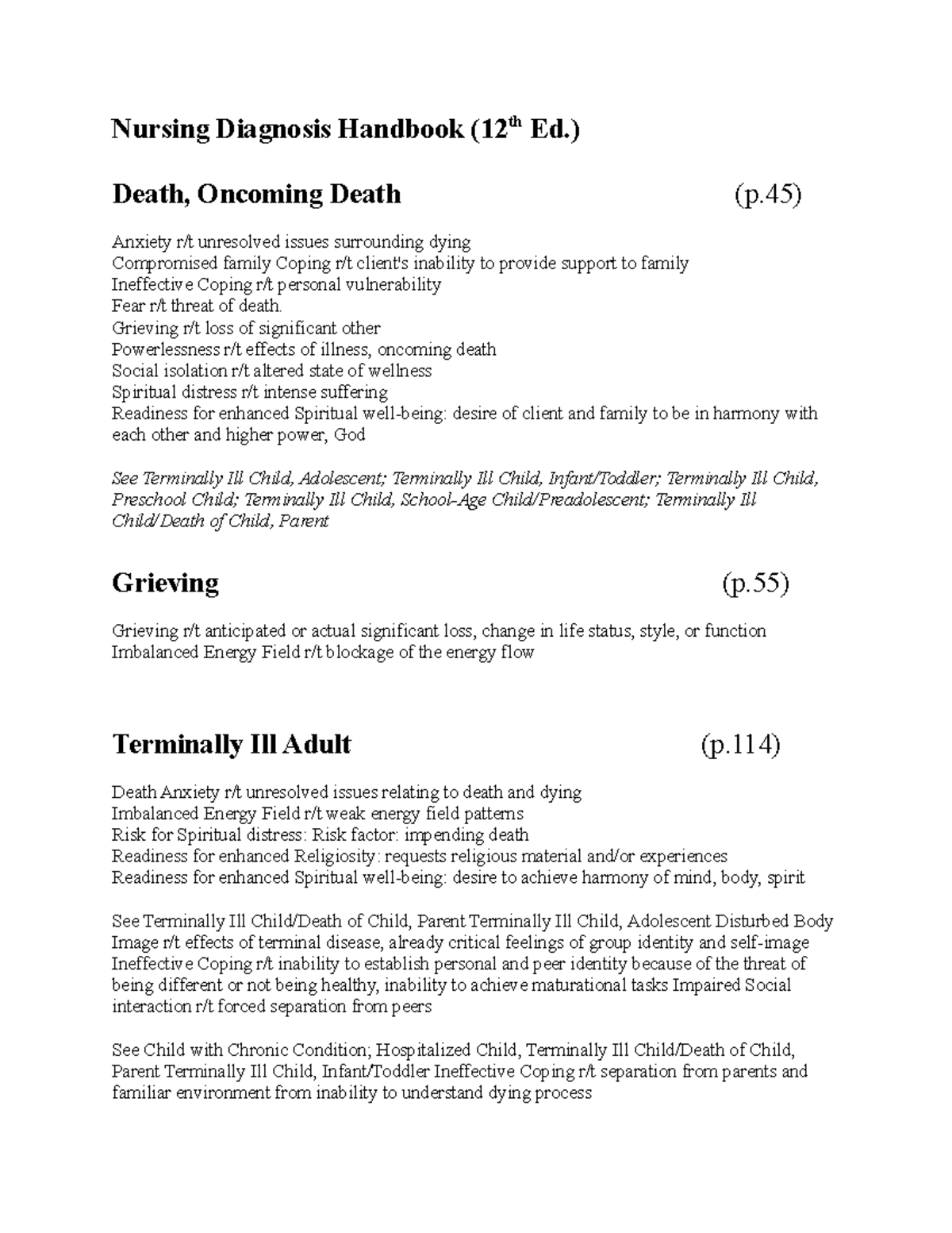 Nursing Diagnsoses related to Death and Dying Grief and Loss - Nursing ...